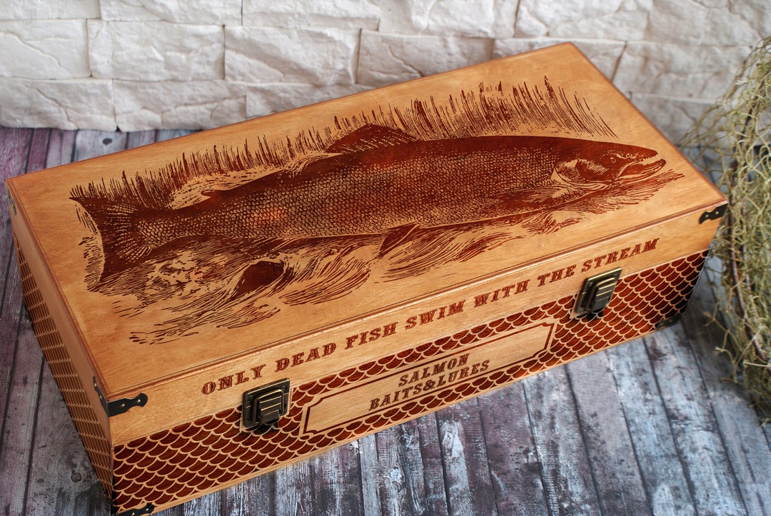 Custom 100% Handmade Wooden Fishing Tackle Box Salmon "baits and Lures ...