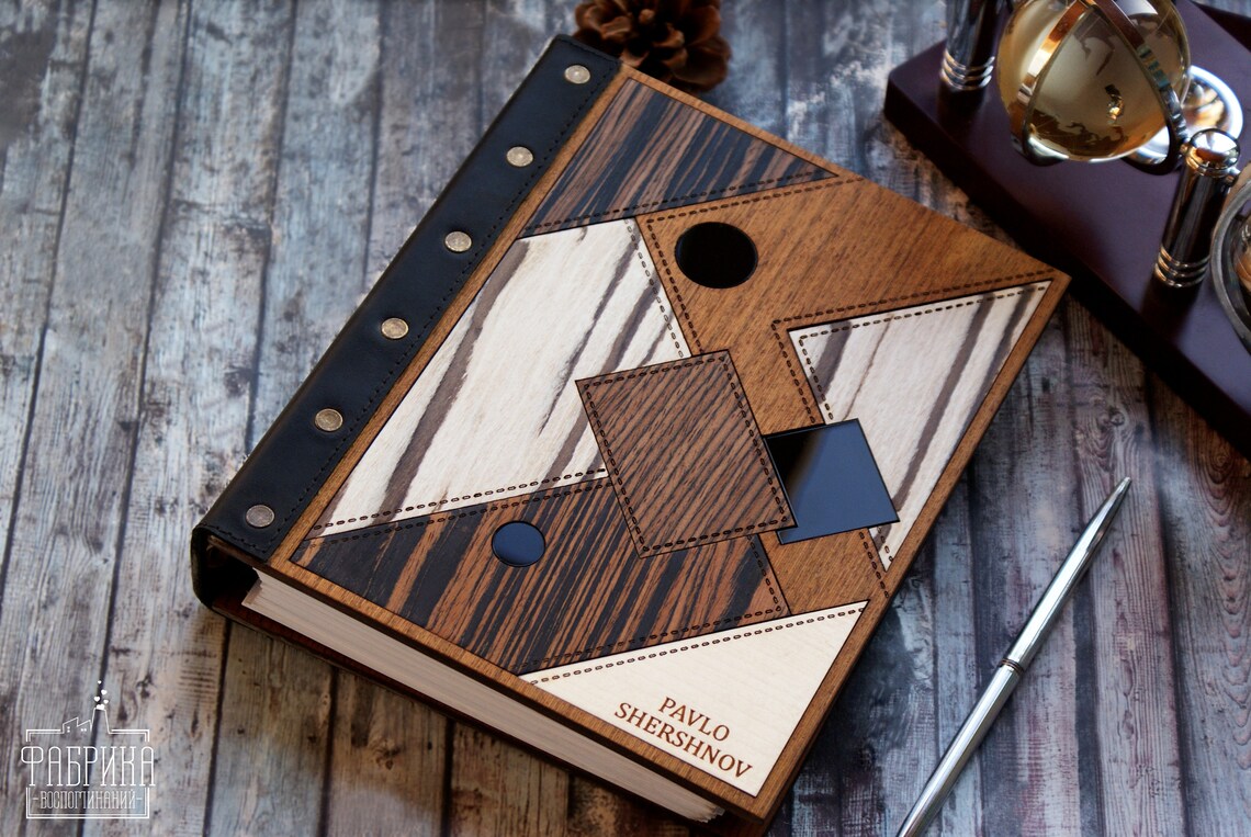 Handmade Wooden Notebook A5, Personalized Gift in Suprematic Style - Etsy