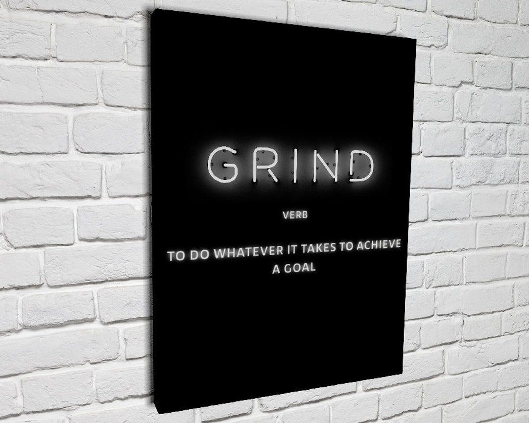 Definition Grind Word Motivational Neon Canvas Office Decor Wall Art ...