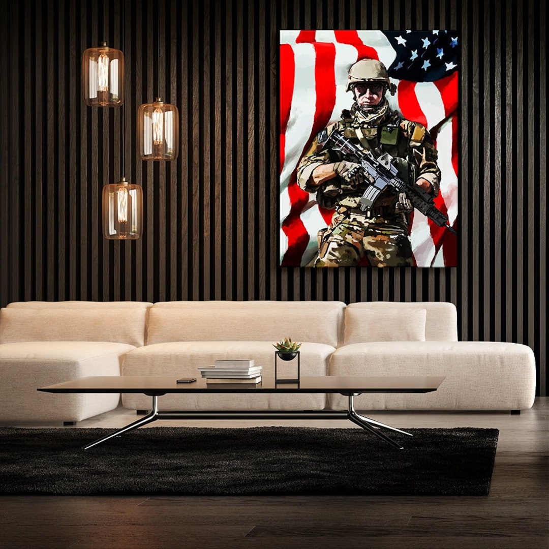 USA Military Soldier American Canvas Print Wall Art Poster Painting - Etsy