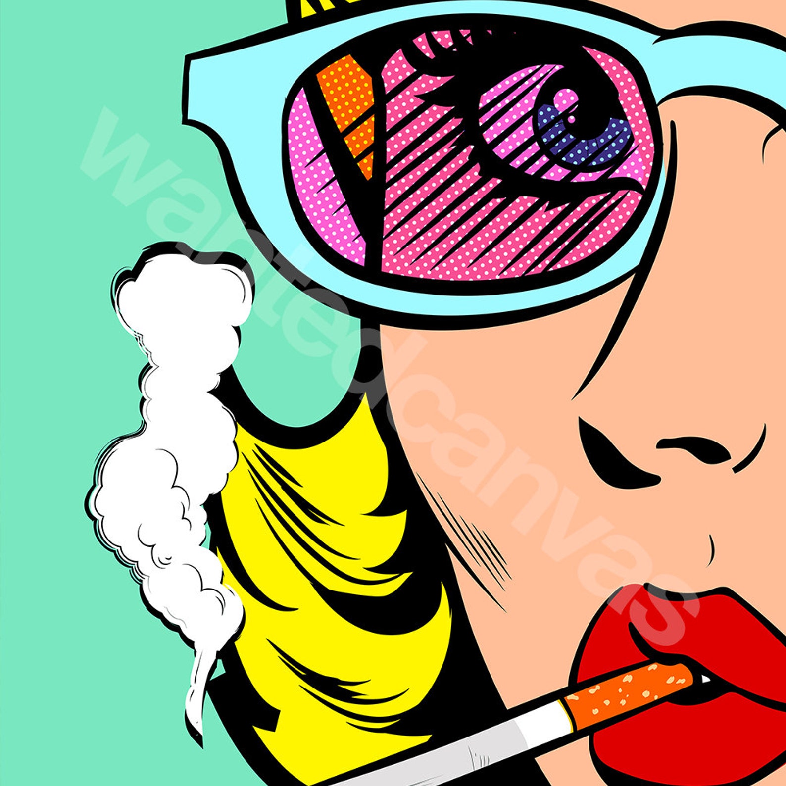 Woman Smoking Cigarette Comic Pop Style Fashion Canvas Wall | Etsy