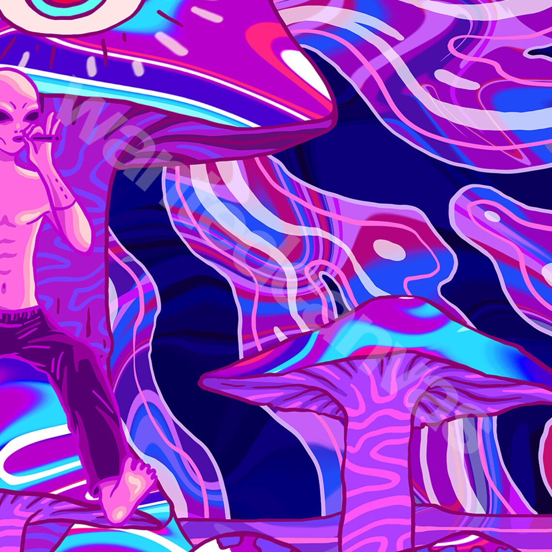 Psychedelic Magic Mushroom Trippy Alien UFO Canvas Wall Art | Etsy