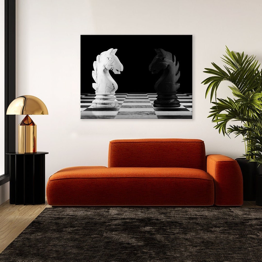 Knight Vs. Knight Chess Piece Black and White Canvas Print Wall Art ...