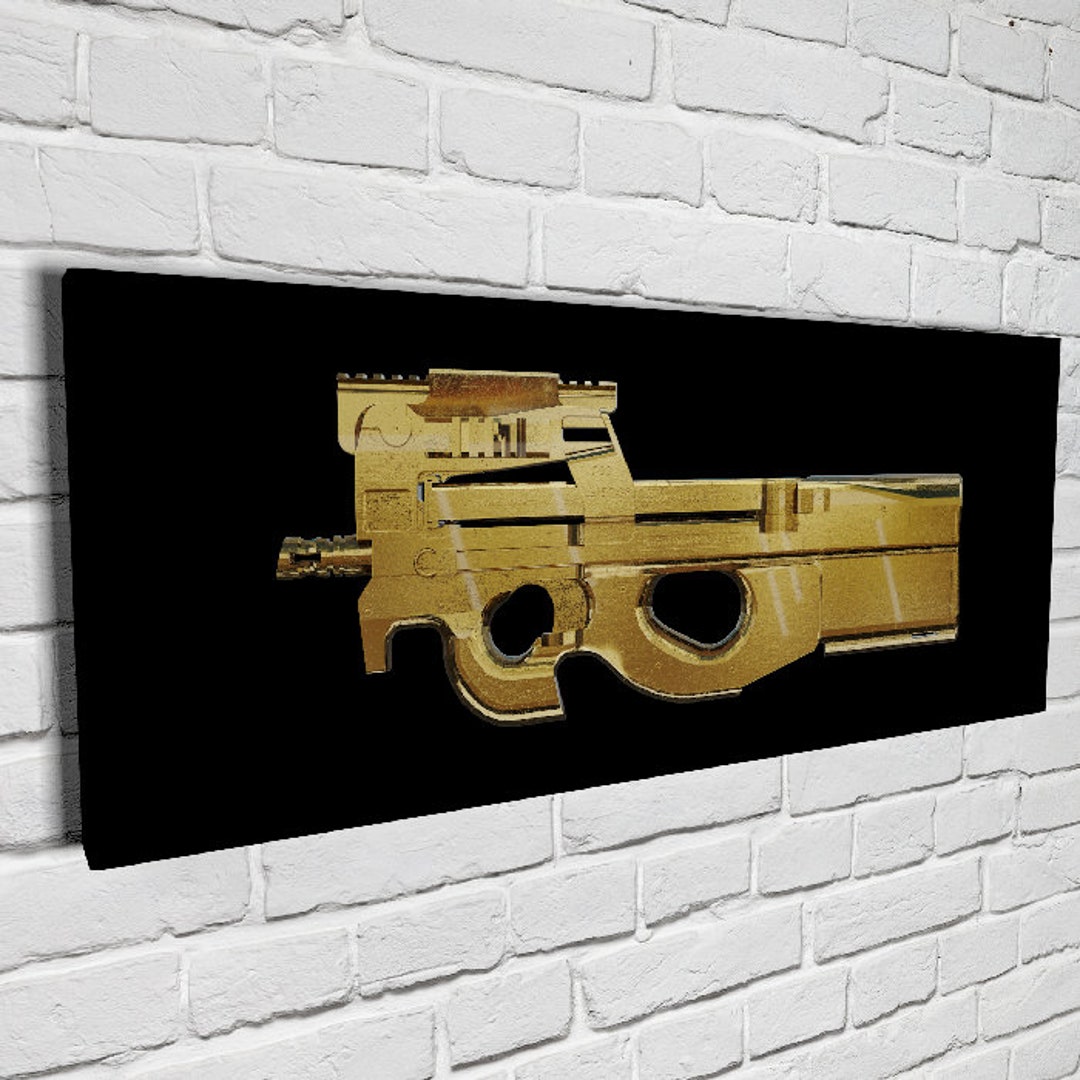 FN P90 Gold Rifle Gun Military Painting Art Canvas Wall Art - Etsy