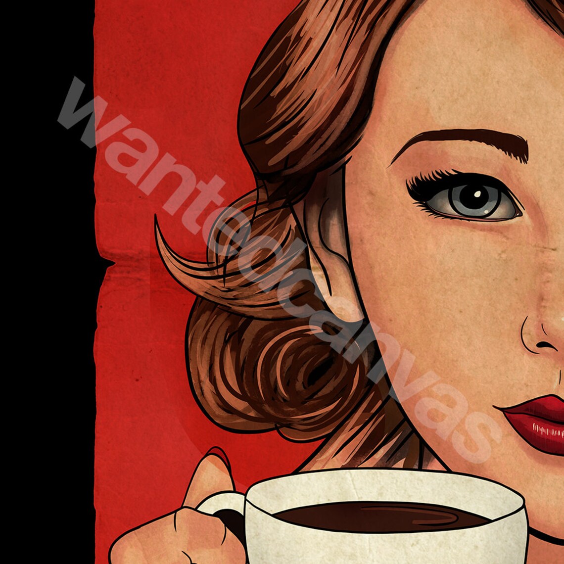 Vintage Coffee Poster Lady Woman Drinking Coffee Canvas Wall | Etsy