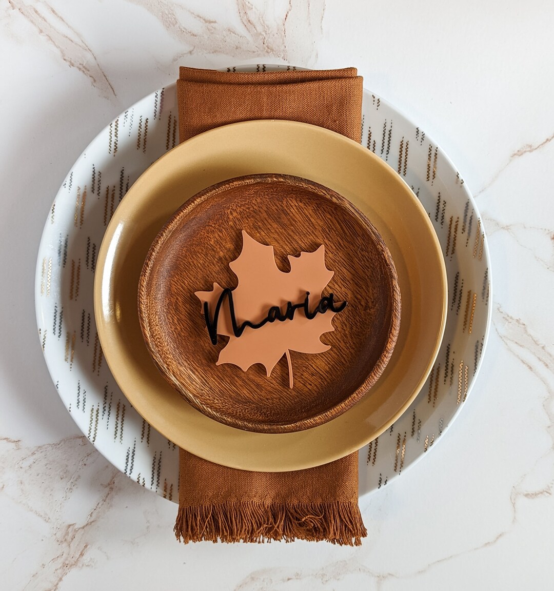 Rust Thanksgiving Place Card W/ Layered Acrylic Name, Turkey Place Card ...