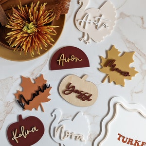 Neutral Thanksgiving Place Card W/ 3D Acrylic Name, Turkey Place Card ...