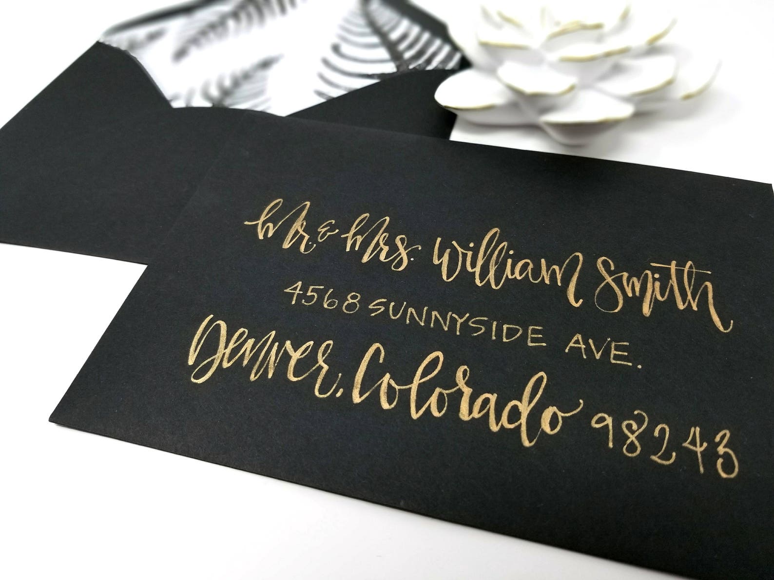 Hand Written Calligraphy Envelope on Black Envelope With Gold - Etsy