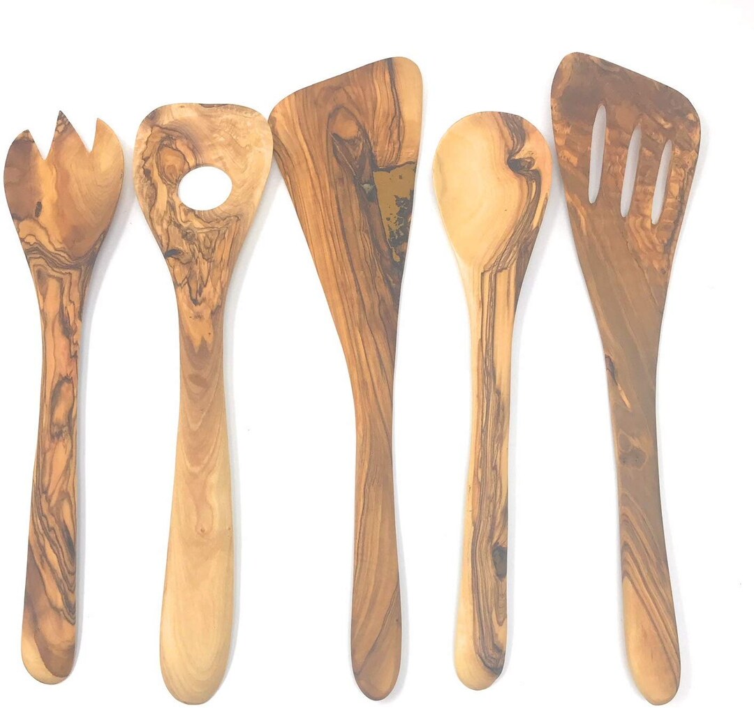 Aramedia Wooden Cooking Utensil Olive Wood 5 Piece Set of Spatulas ...