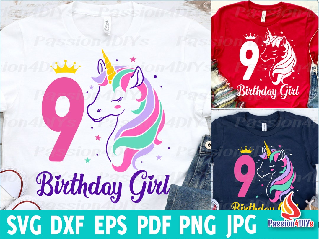 9 Years Unicorn Birthday Girl SVG - 9th Birthday Unicorn Svg, 9 Years ...