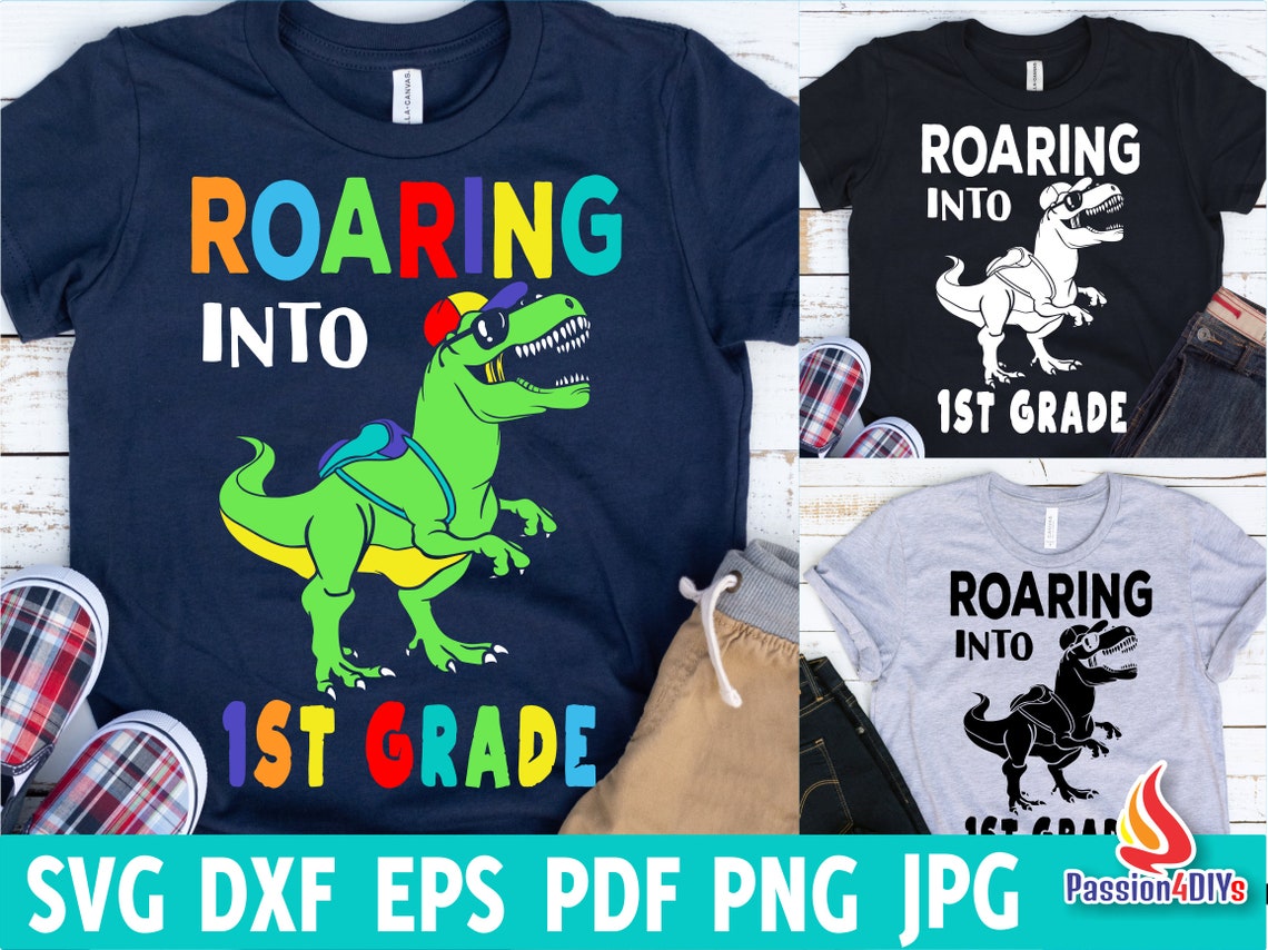 Roaring Into 1st Grade Svg First Grade Dinosaur Svg Back to - Etsy