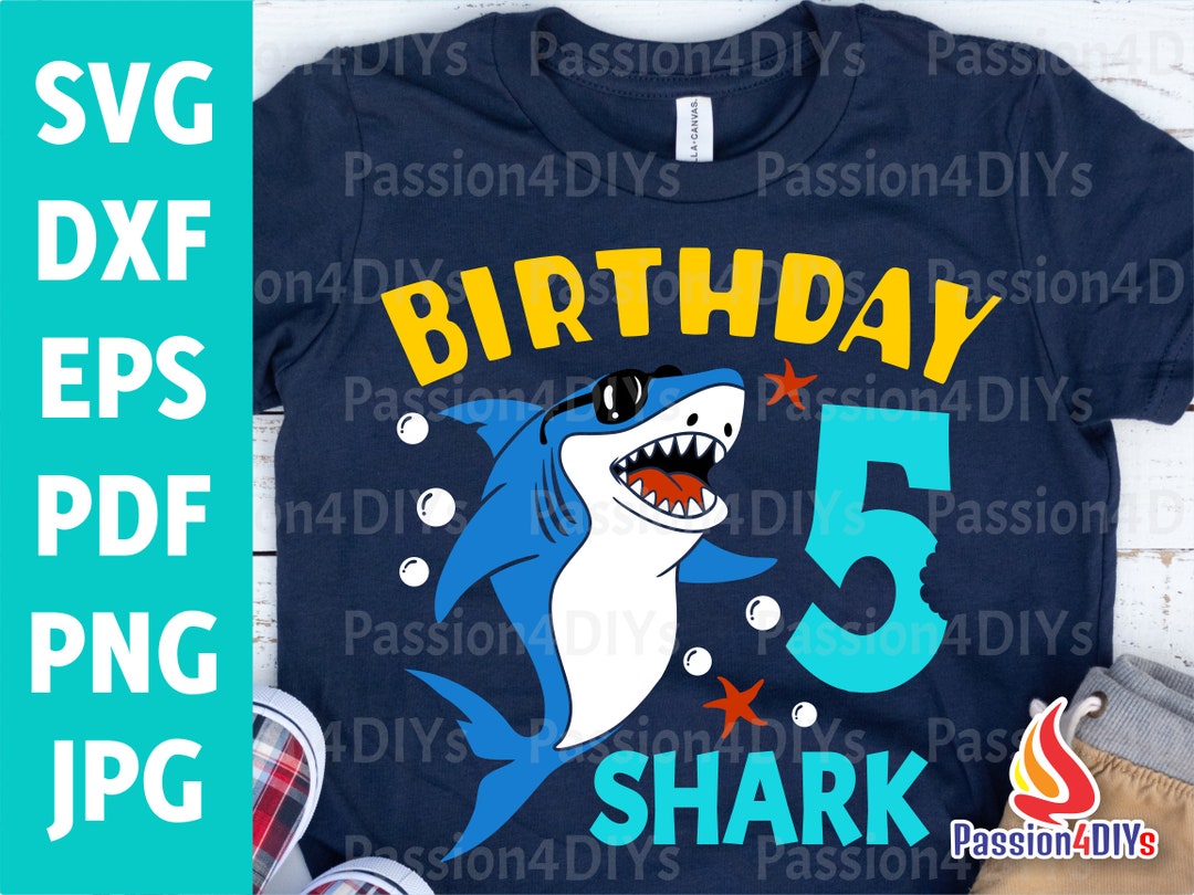 Shark 5th Birthday Svg, Boy Birthday Shark 5 Svg, Fifth Birthday Shirt ...