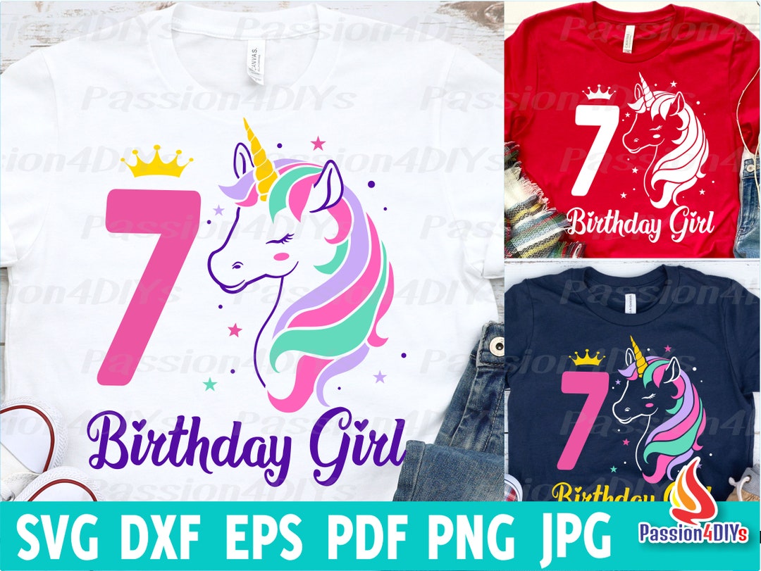 7 Years Unicorn Birthday Girl SVG - 7th Birthday Unicorn Svg, 7 Years ...