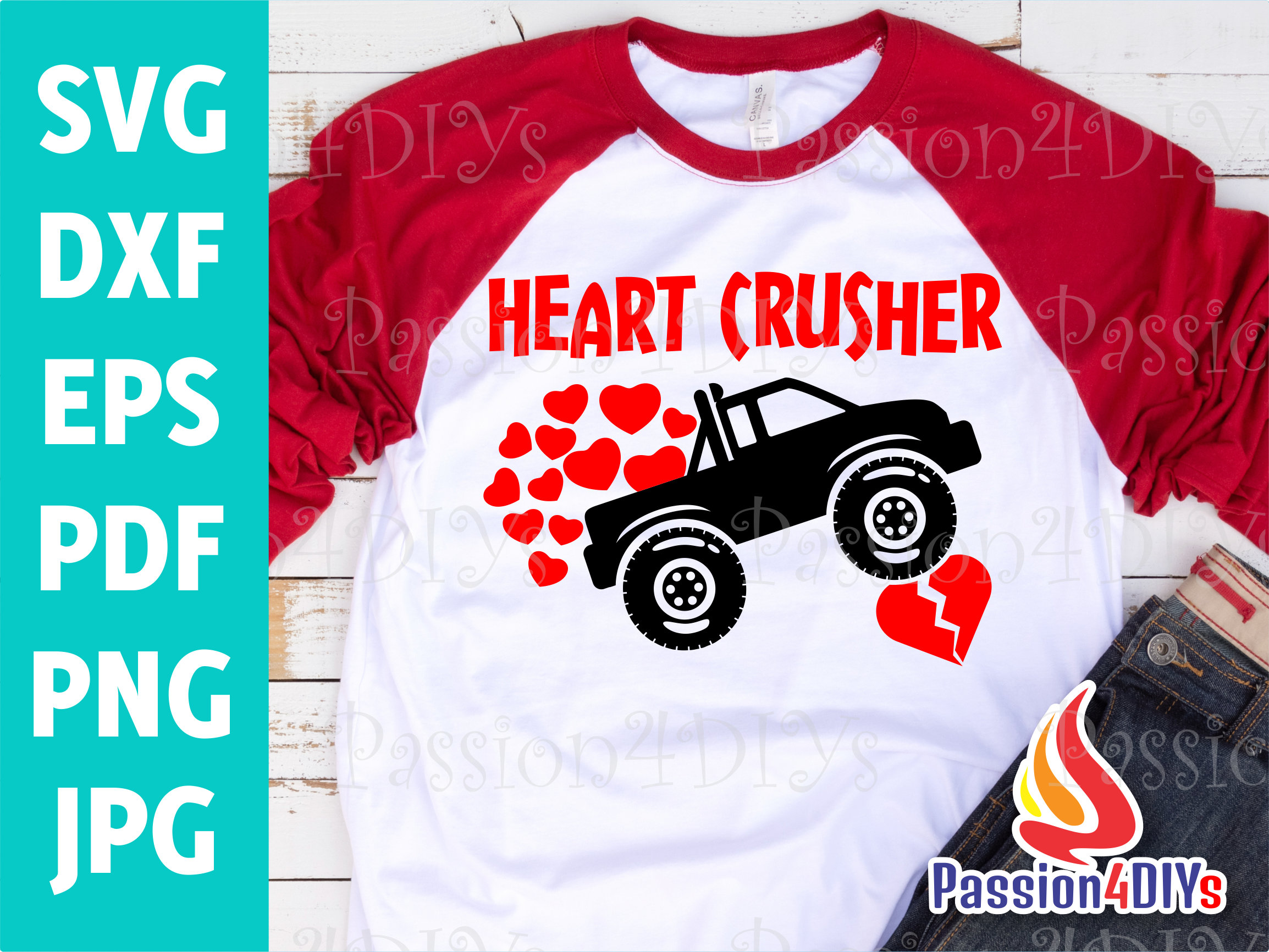 Valentines Svg, Heart Crusher Svg, Valentines Truck Svg, Monster Truck ...