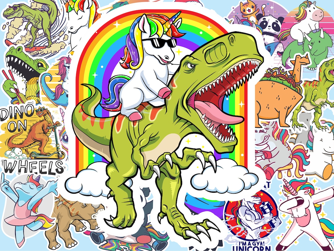 Unicorn Riding Dinosaur T-rex Sticker - Unicorn Dinosaur Decal Gift ...