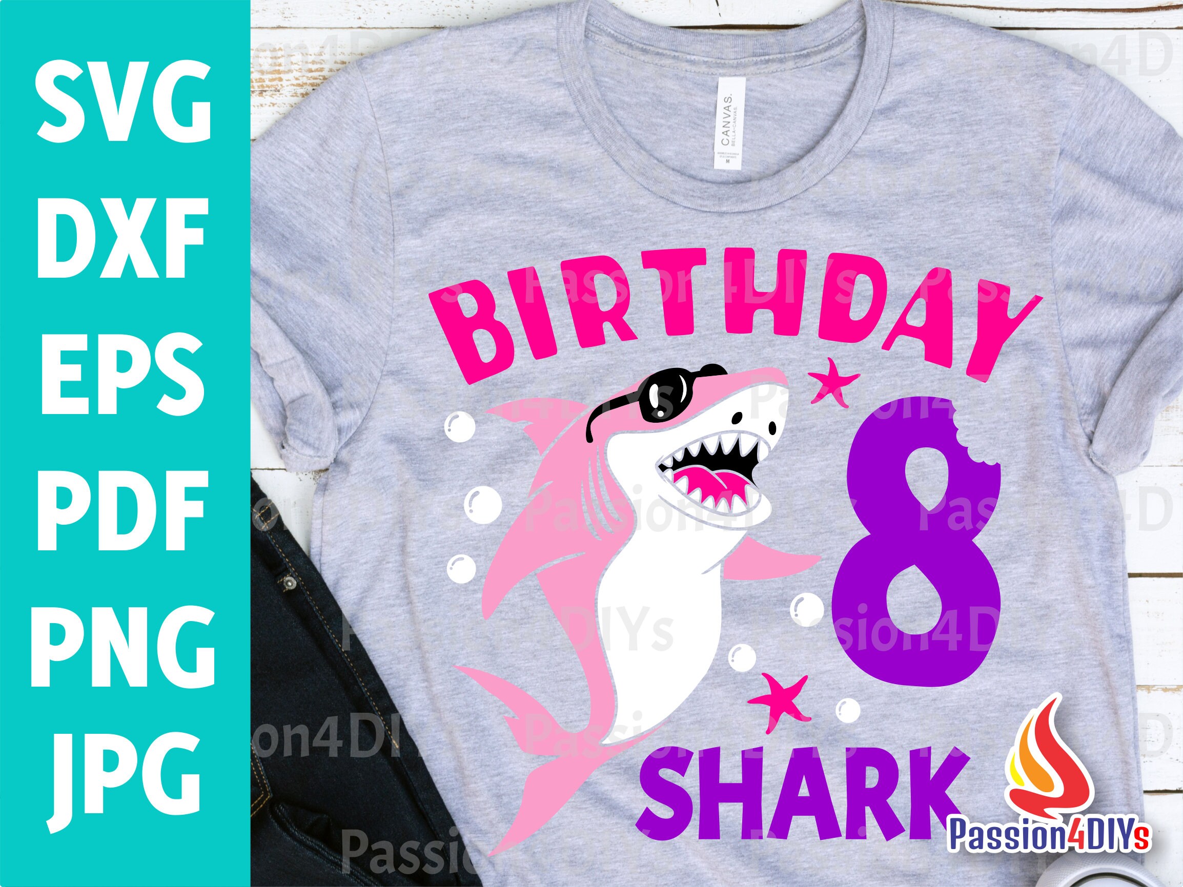 Shark 8th Birthday Svg Boy Birthday Shark 8 Svg Eighth - Etsy