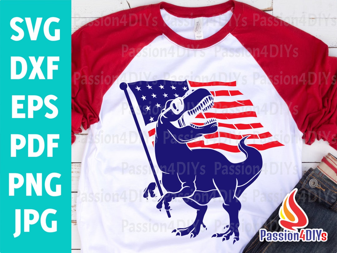 4th of July Svg, Patriotic Dinosaur USA T-rex, Red White and Rawr Svg ...