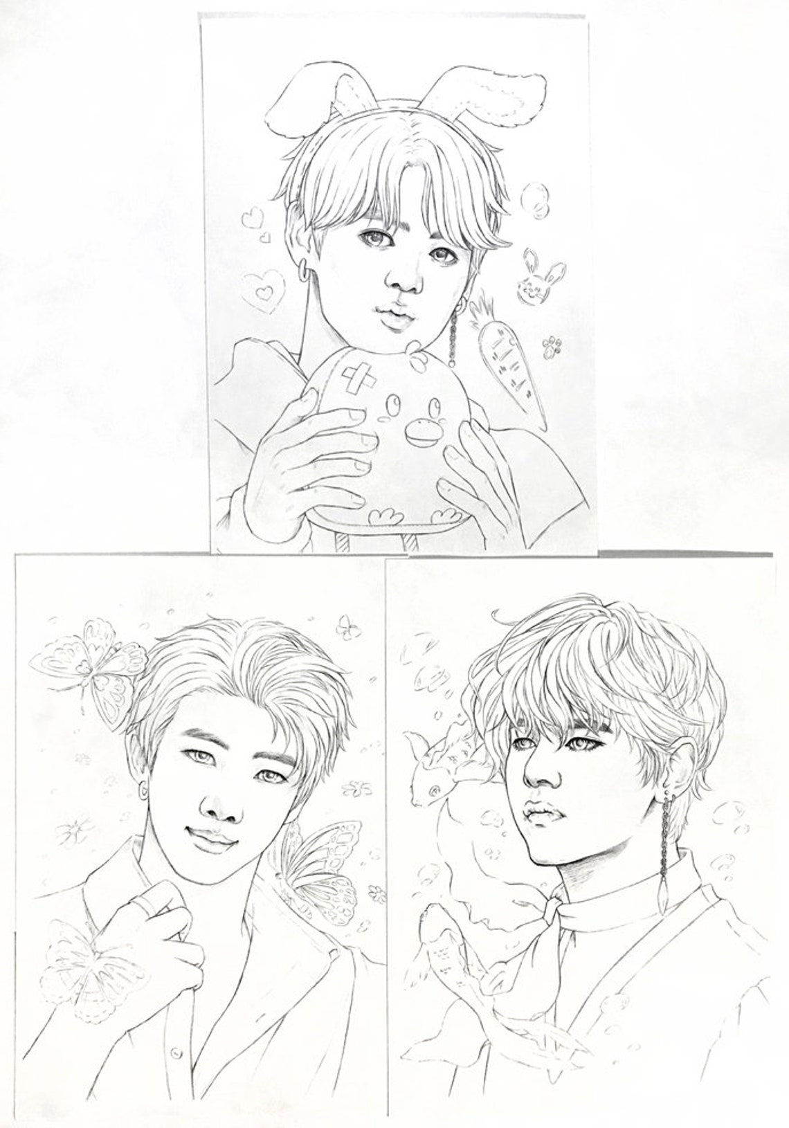 BTS Coloring pages 8 BTS realistic drawings of fantasy on | Etsy
