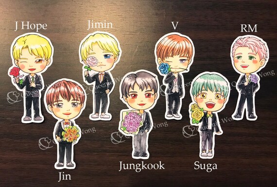 BTS chibi stickers BTS Handmade glossy stickers BTS in Black | Etsy