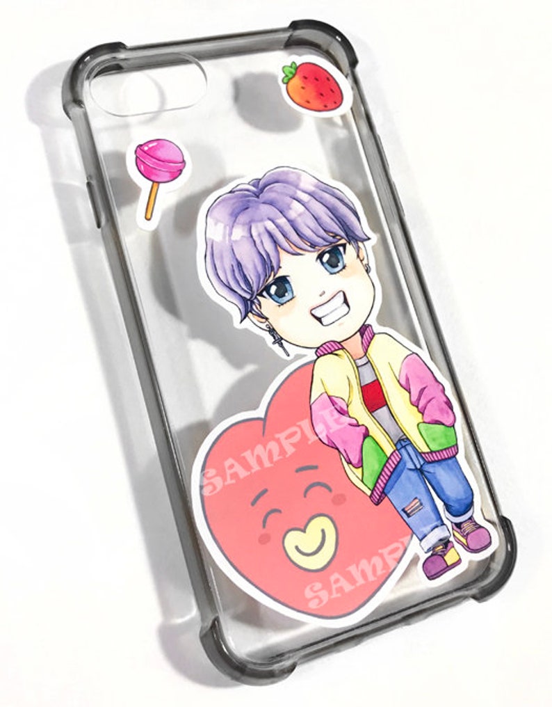 Bts Chibi Stickers Big Bts Handmade Glossy Stickers With Bt21 Etsy