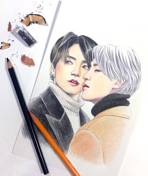 Bts Jungkook Colored Pencil Drawing Print From Original Fanart