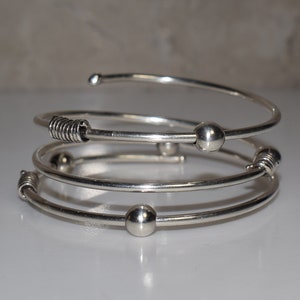Sterling Silver Coil Spiral Bangle Bracelet Cuff With Moving Sliding ...