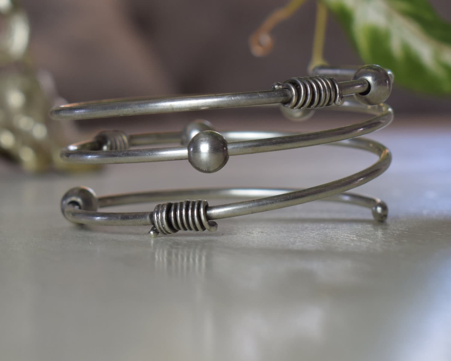 Sterling Silver Coil Spiral Bangle Bracelet Cuff With Moving Sliding ...