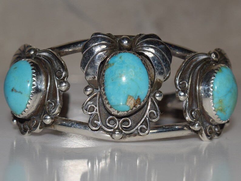 Blue Turquoise Silver Matrix Triple Stone Sterling Leaf Feather Native ...