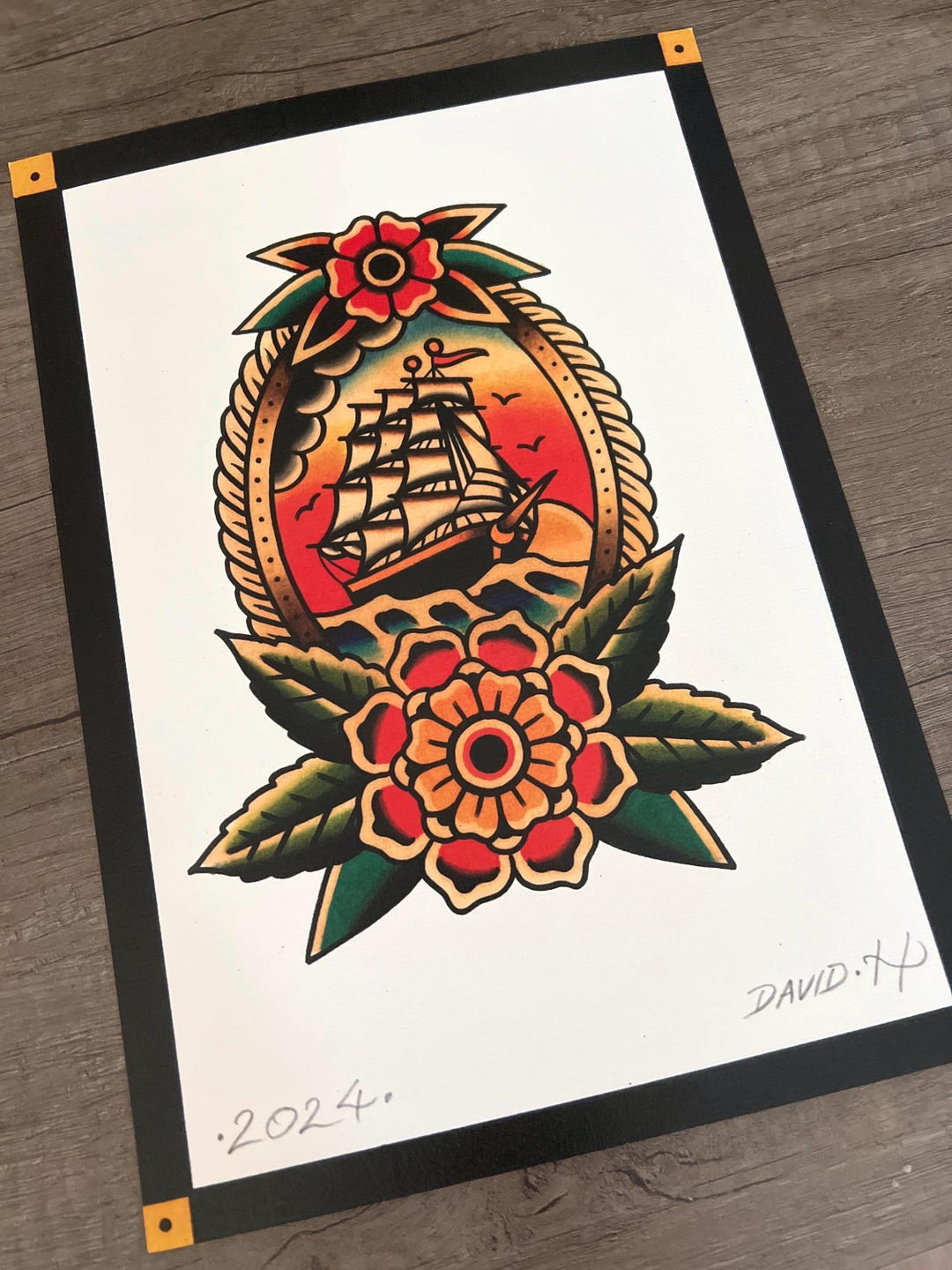 Traditional Ship A4 Old School Tattoo Flash Nautical Print - Etsy