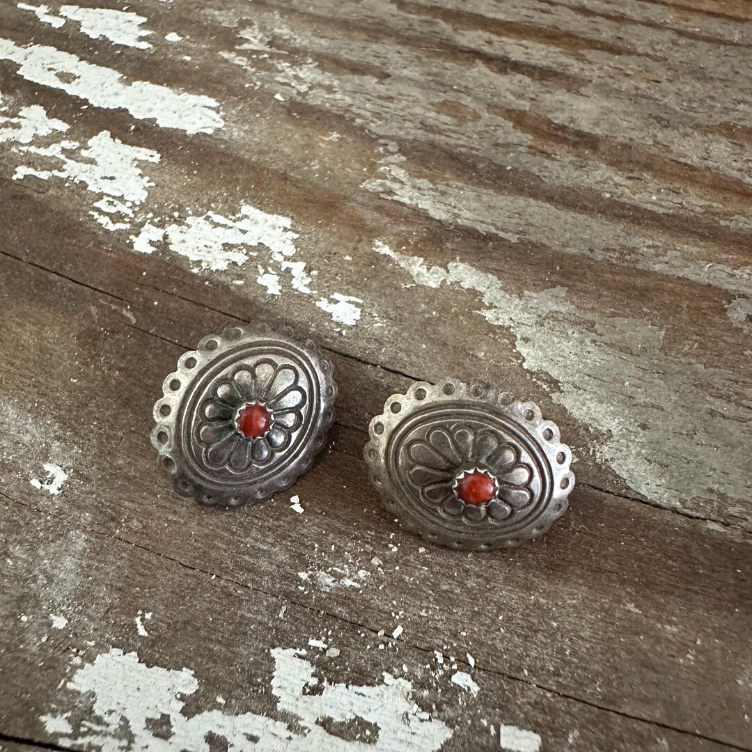 Vintage Native American Concho Sterling Silver Spring Oyster Studs - Etsy