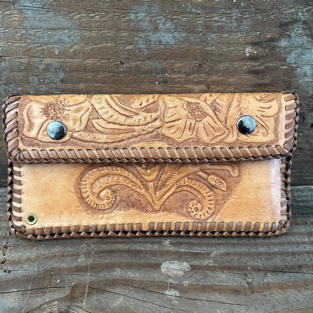 Vintage Hand Tooled Genuine Leather Wallet Boho Hippie - Etsy