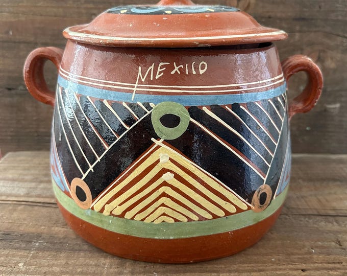 Vintage Mexican Bean Pot Redware Folk Art Ceramic Pottery Tlaquepaque ...