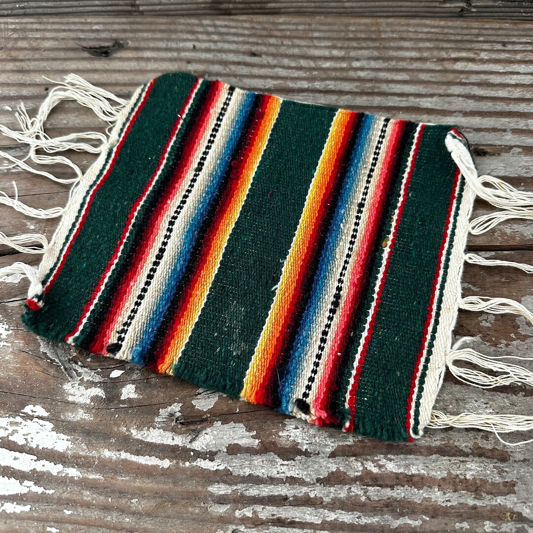 Vintage Small Green Sample Serape Runner Wall Hanging Southwestern ...