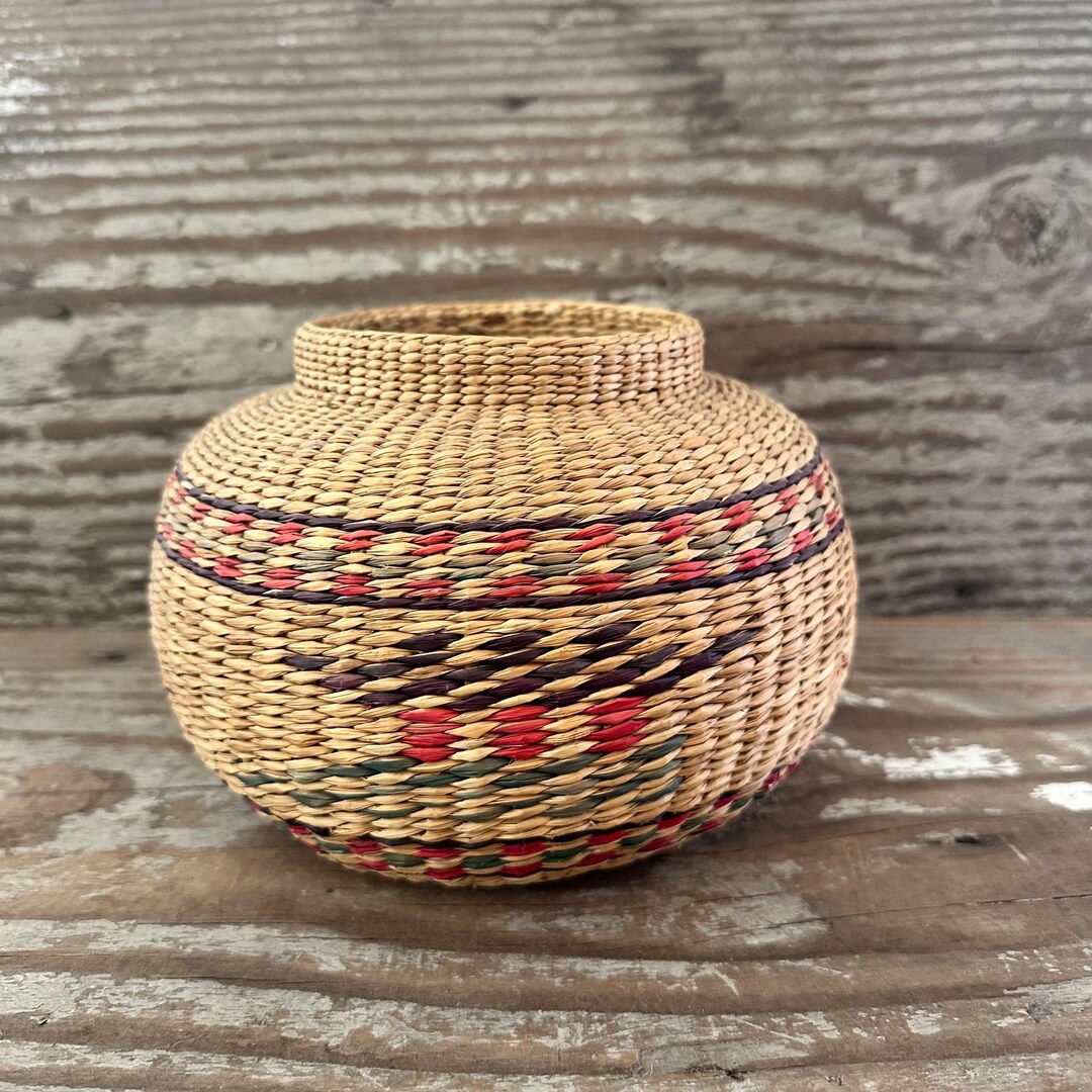 Vintage Coiled Native Rattan Wicker Planter Basket - Etsy