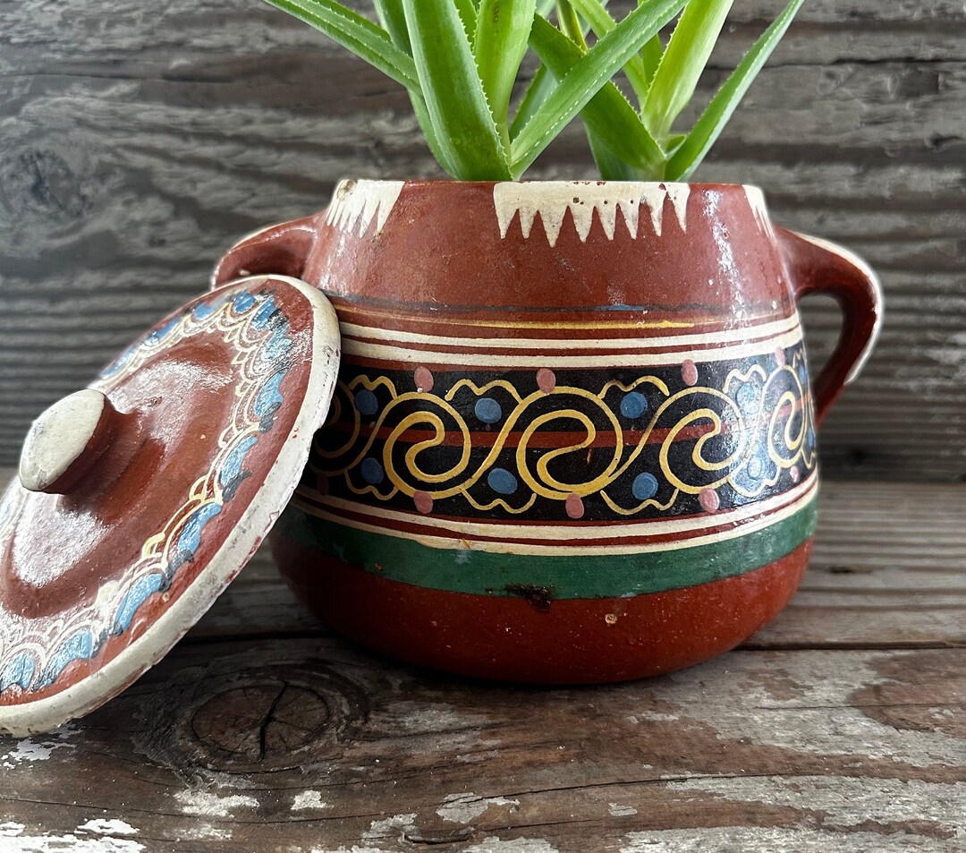 Vintage Mexican Bean Pot Redware Folk Art Ceramic Pottery Tlaquepaque ...