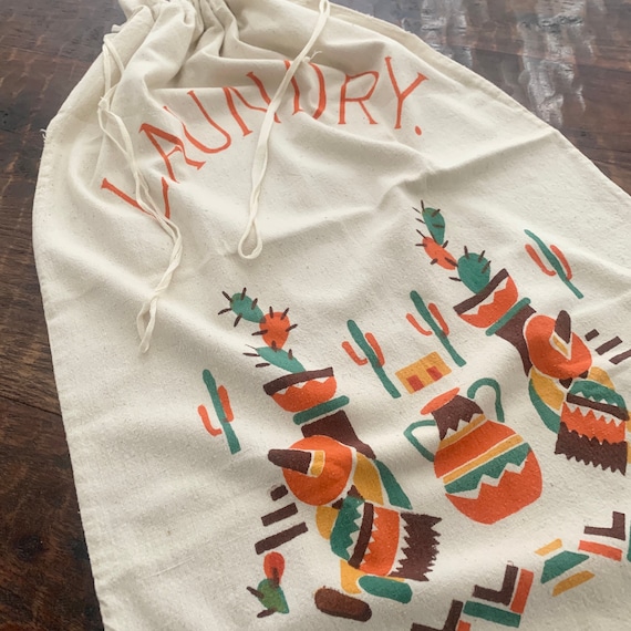 1940's Mexican Theme Siesta Laundry Bag Sombrero Cactus | Etsy