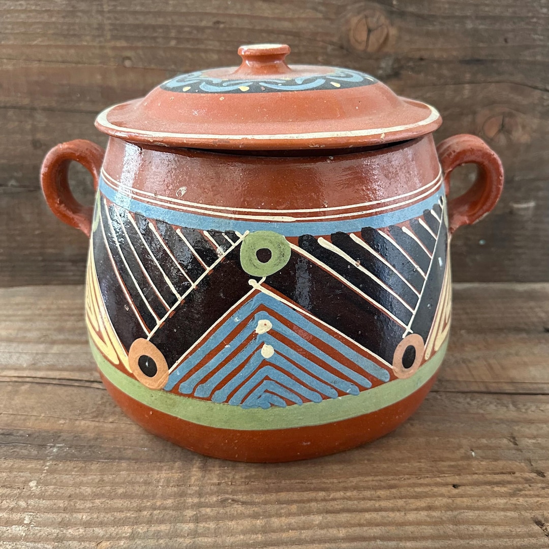 Vintage Mexican Bean Pot Redware Folk Art Ceramic Pottery Tlaquepaque ...