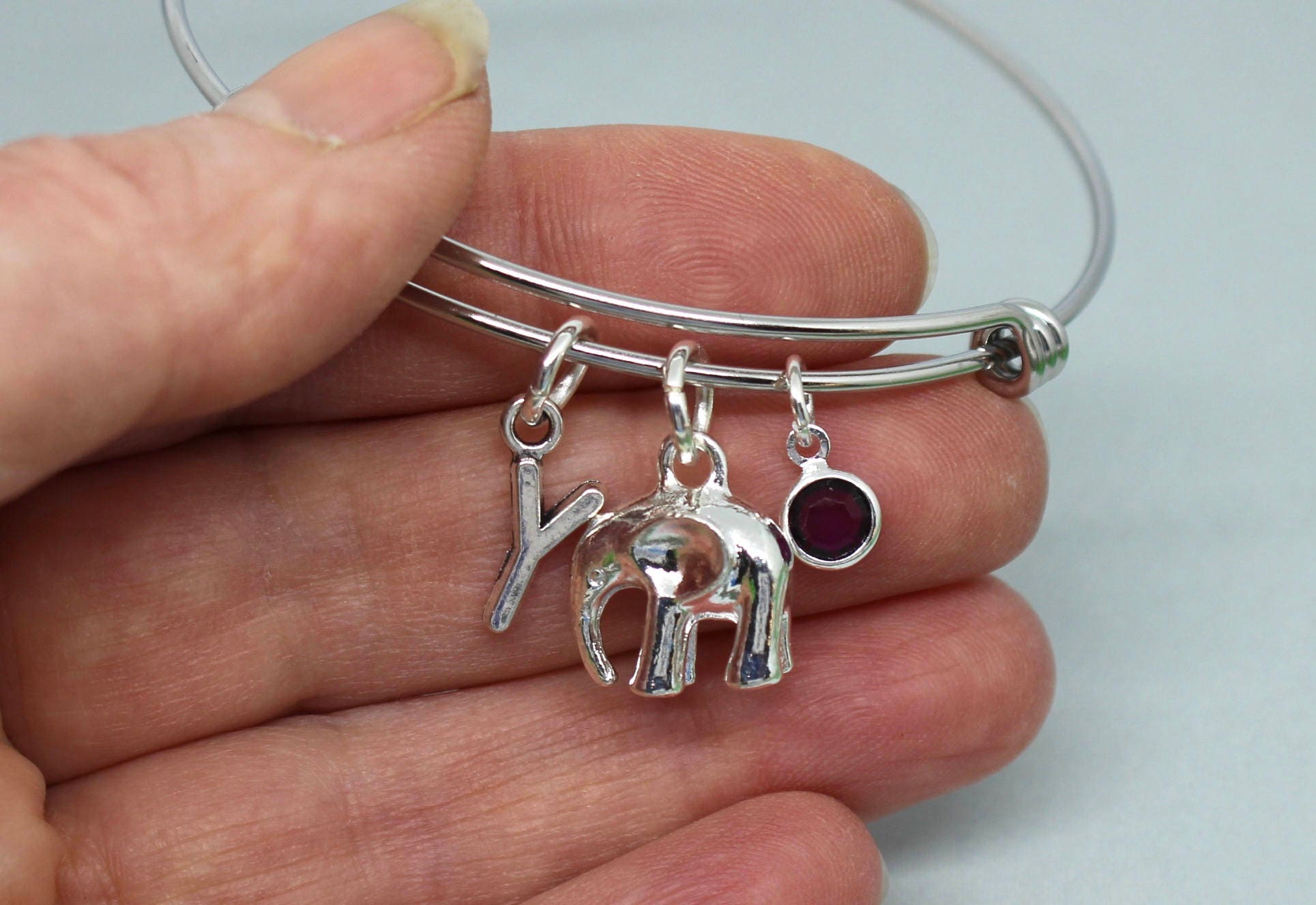 Elephant Bangle Elephant Bracelet Silver Initial Bangle - Etsy