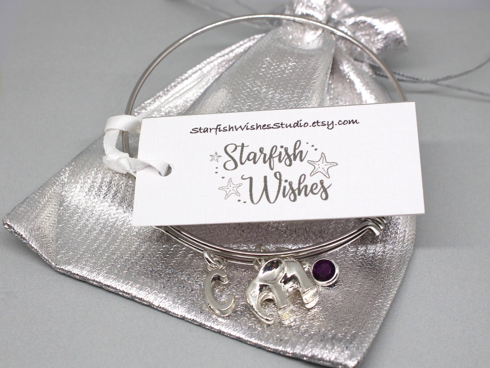 Elephant Bangle Elephant Bracelet Silver Initial Bangle Birthstone ...