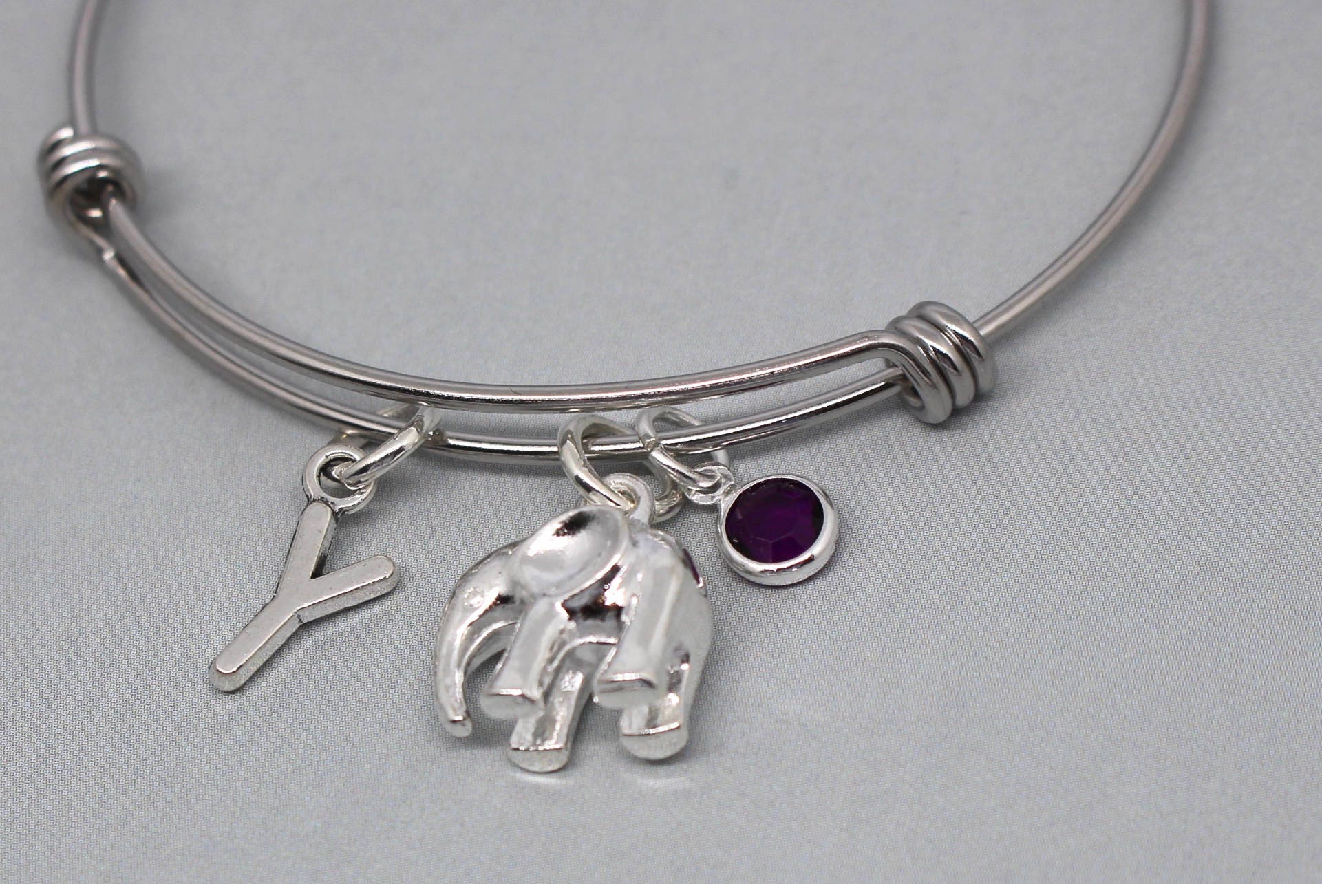 Elephant Bangle Elephant Bracelet Silver Initial Bangle - Etsy