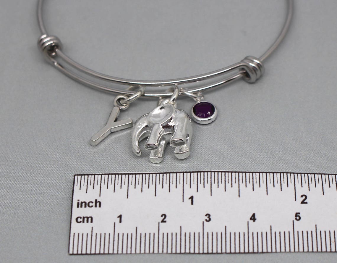 Elephant Bangle Elephant Bracelet Silver Initial Bangle Birthstone ...