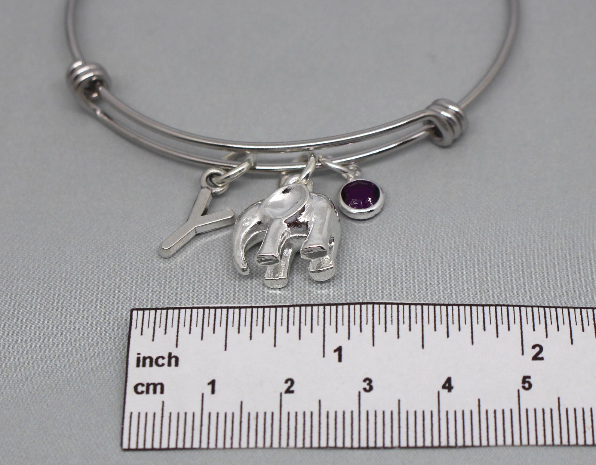 Elephant Bangle Elephant Bracelet Silver Initial Bangle Birthstone ...