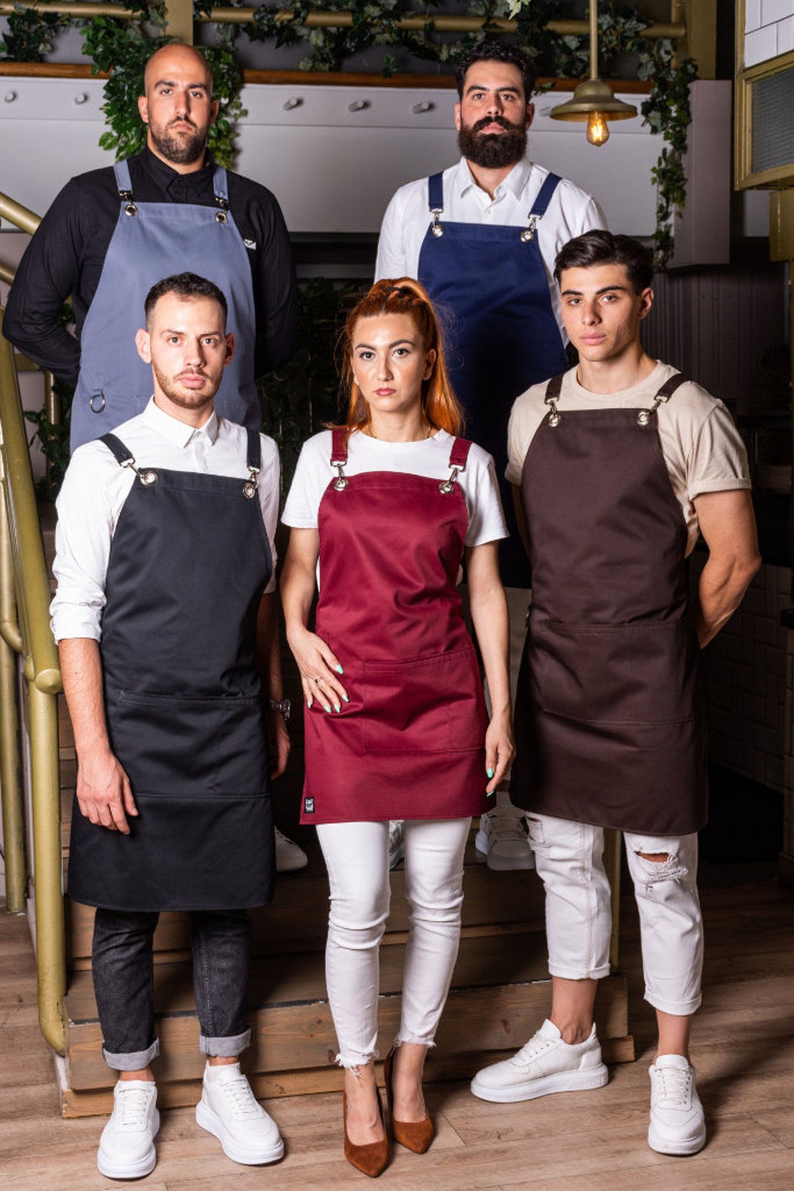 Black Poly Cotton Apron With Cross Back Straps, Functional Pocket and ...