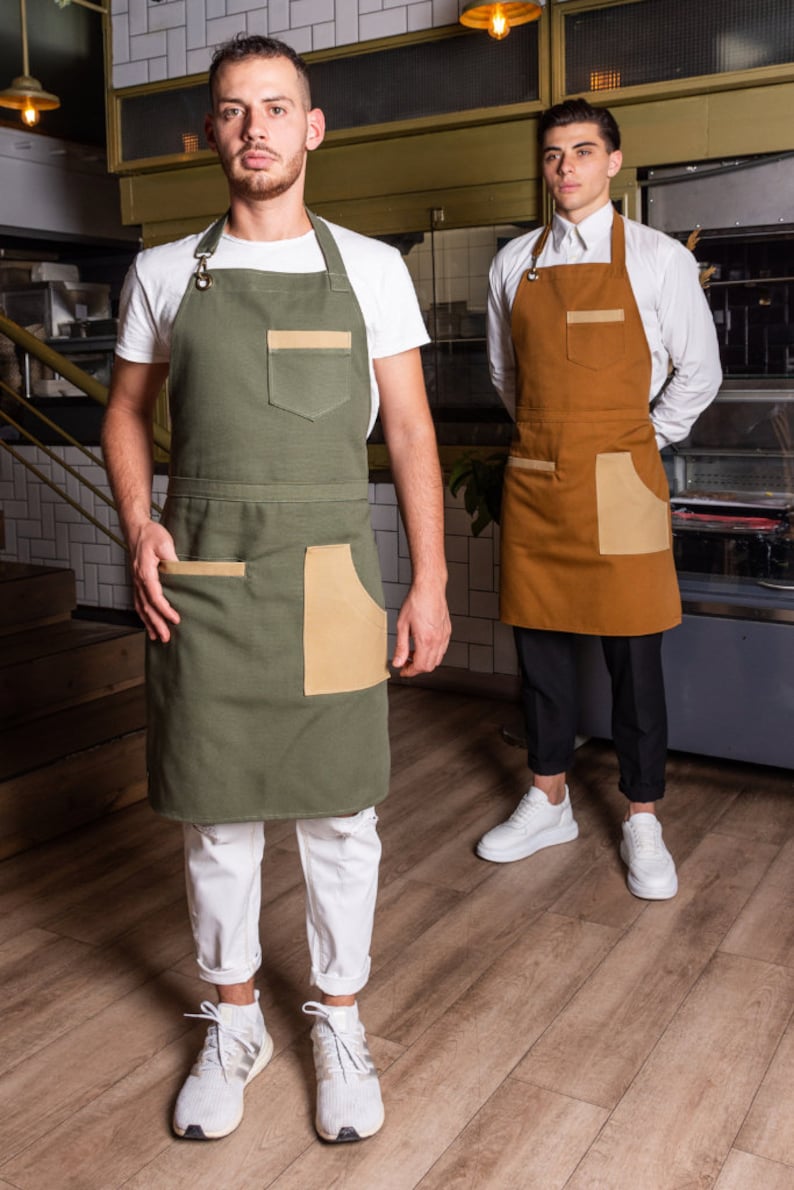 2 Aprons Combined in 1! Beautiful Olive Green Canvas Apron | Adjustable ...