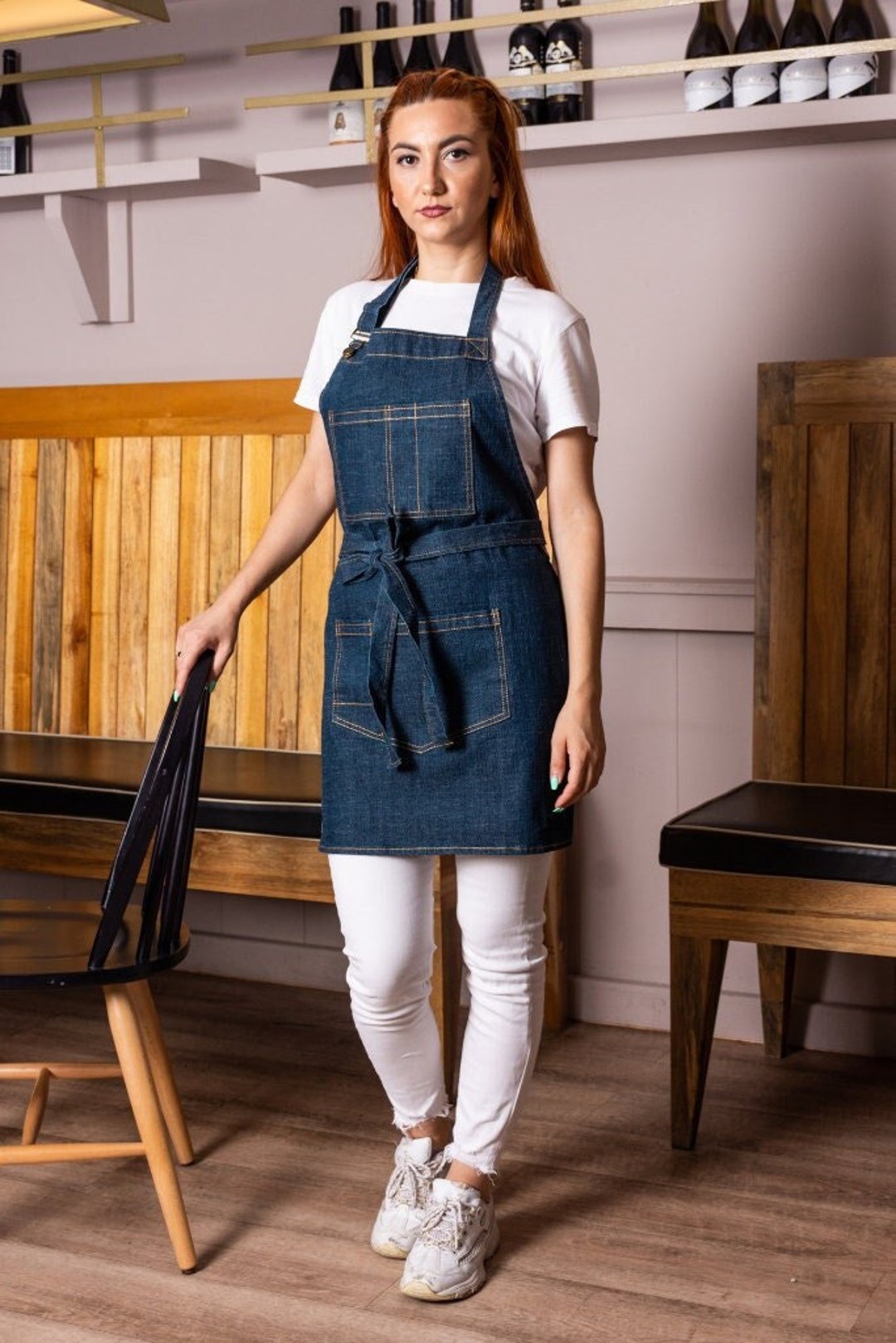 Country Style Blue Jean Apron With Adjustable Neck Strap and Functional ...