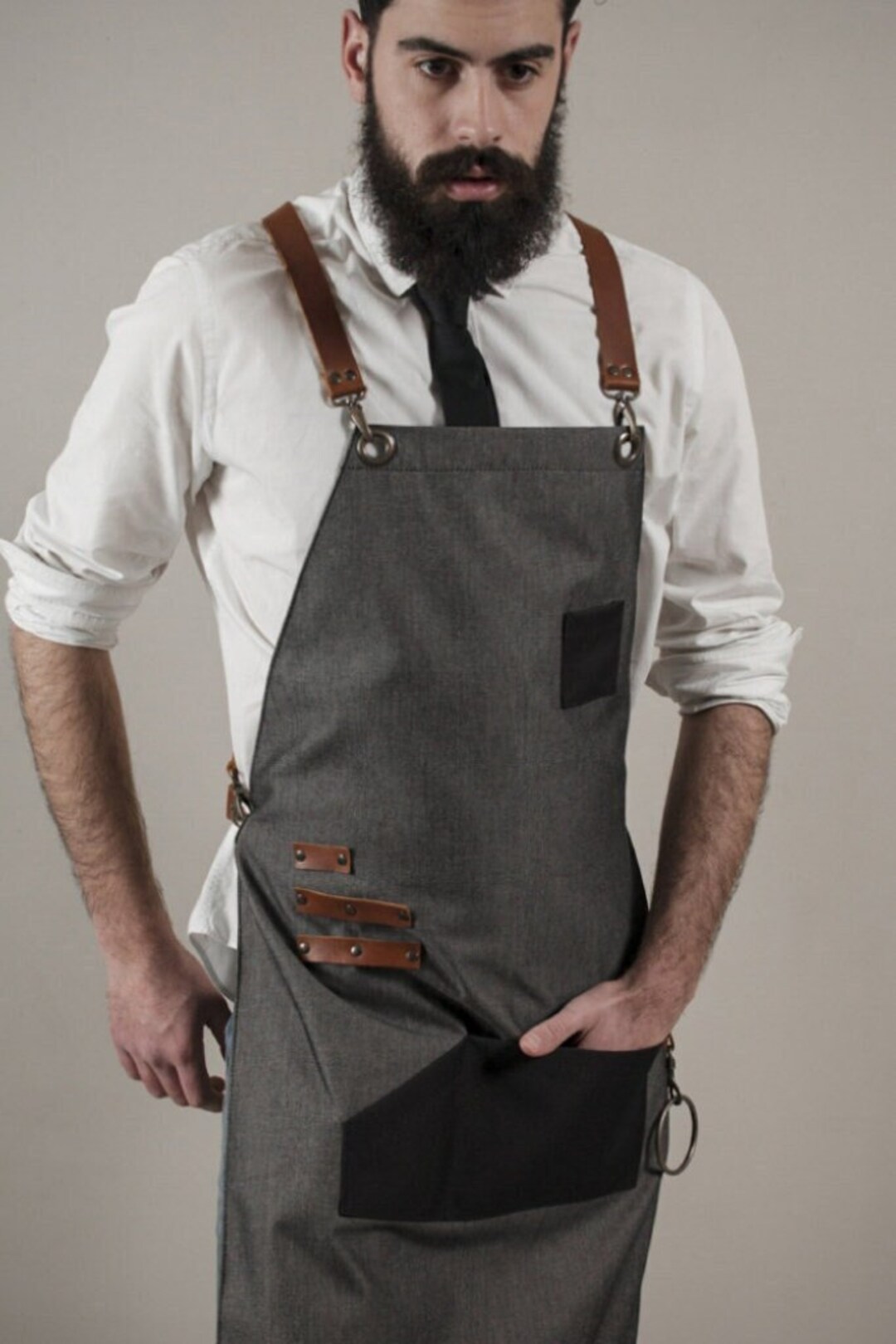 Stylish Gray Poly Cotton Apron With Adjustable Cross Back Straps ...