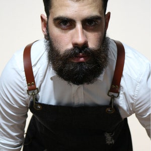 Stonewashed Black Denim Apron: Ripped Details, Leather Cross Back ...