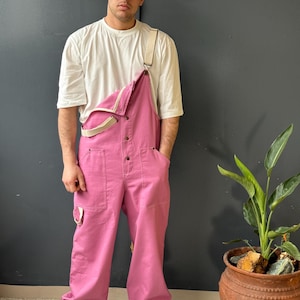 Pink Bib Overalls Unisex Loose Fit Denim Overalls Urban Style Jumpsuit ...