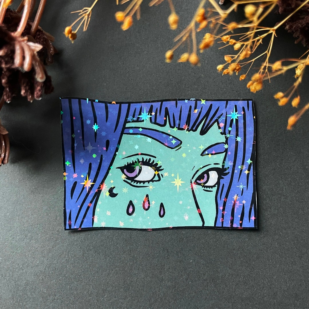 Green Cry Baby Girl Comic Book Eye Sticker Holographic Waterproof Vinyl ...