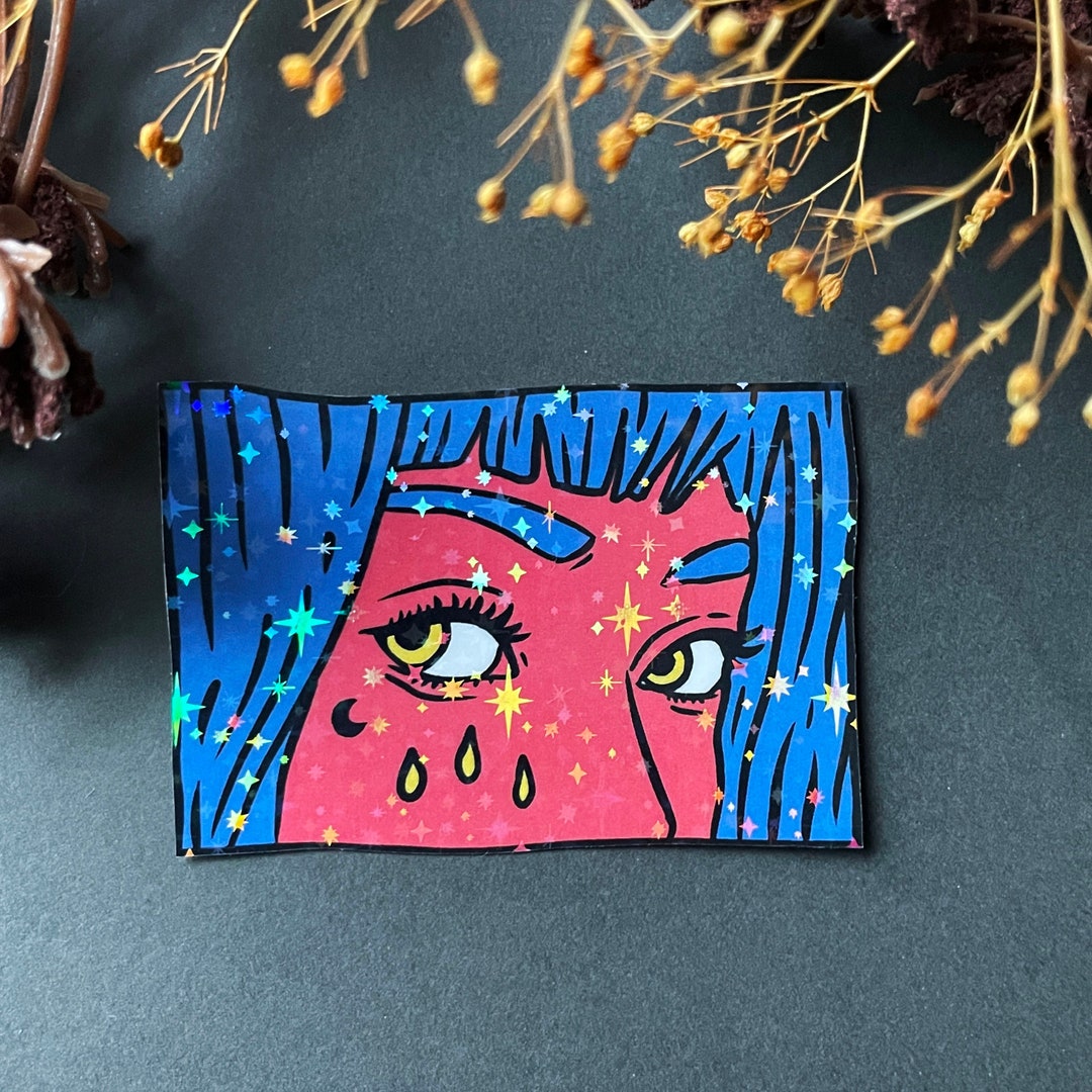 Red Cry Baby Girl Comic Book Eye Sticker Holographic Waterproof Vinyl ...